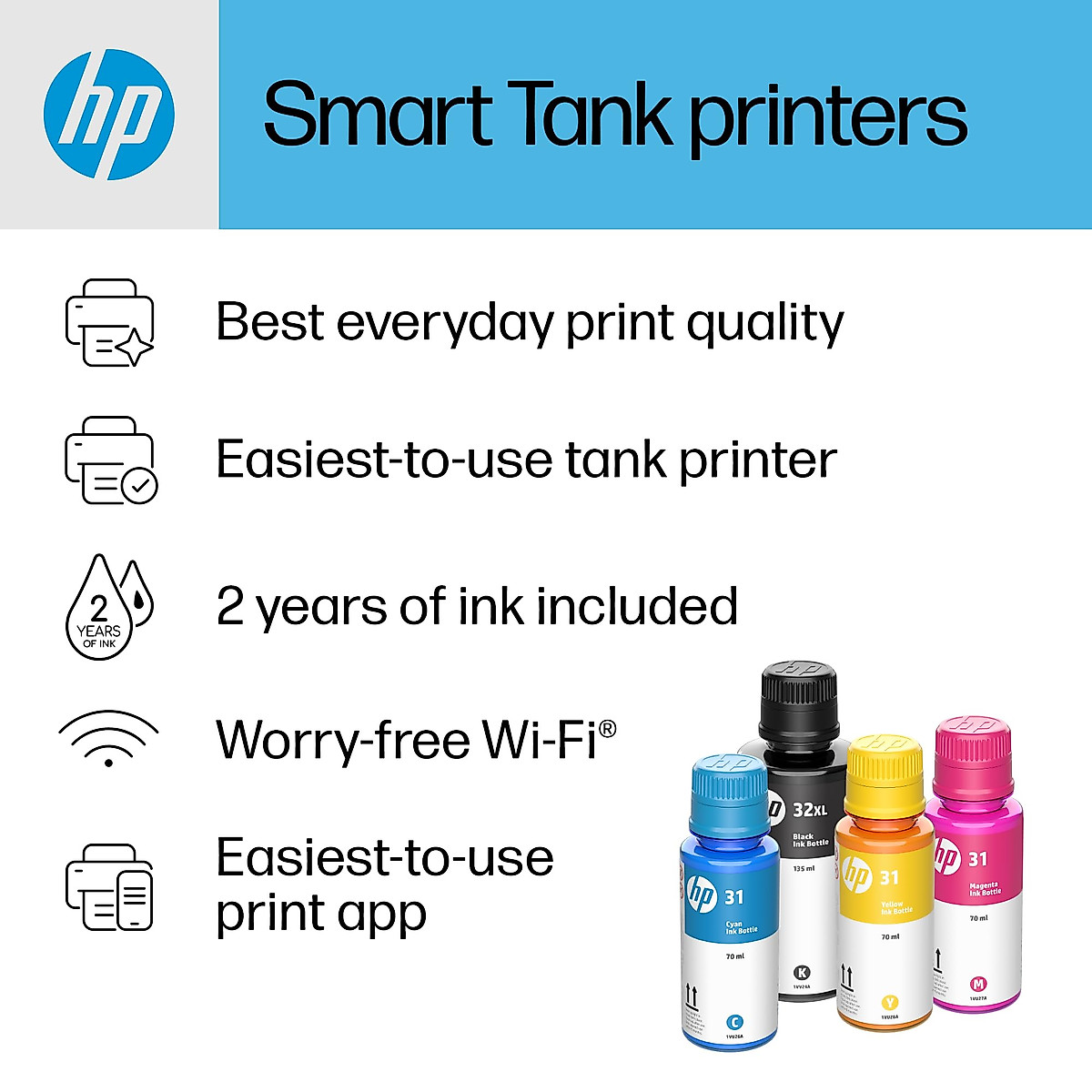 HP Smart -Tank 6001 Wireless All-in-One Cartridge-free Ink Printer, up to 2 years of ink included, mobile print, scan, copy (2H0B9A)