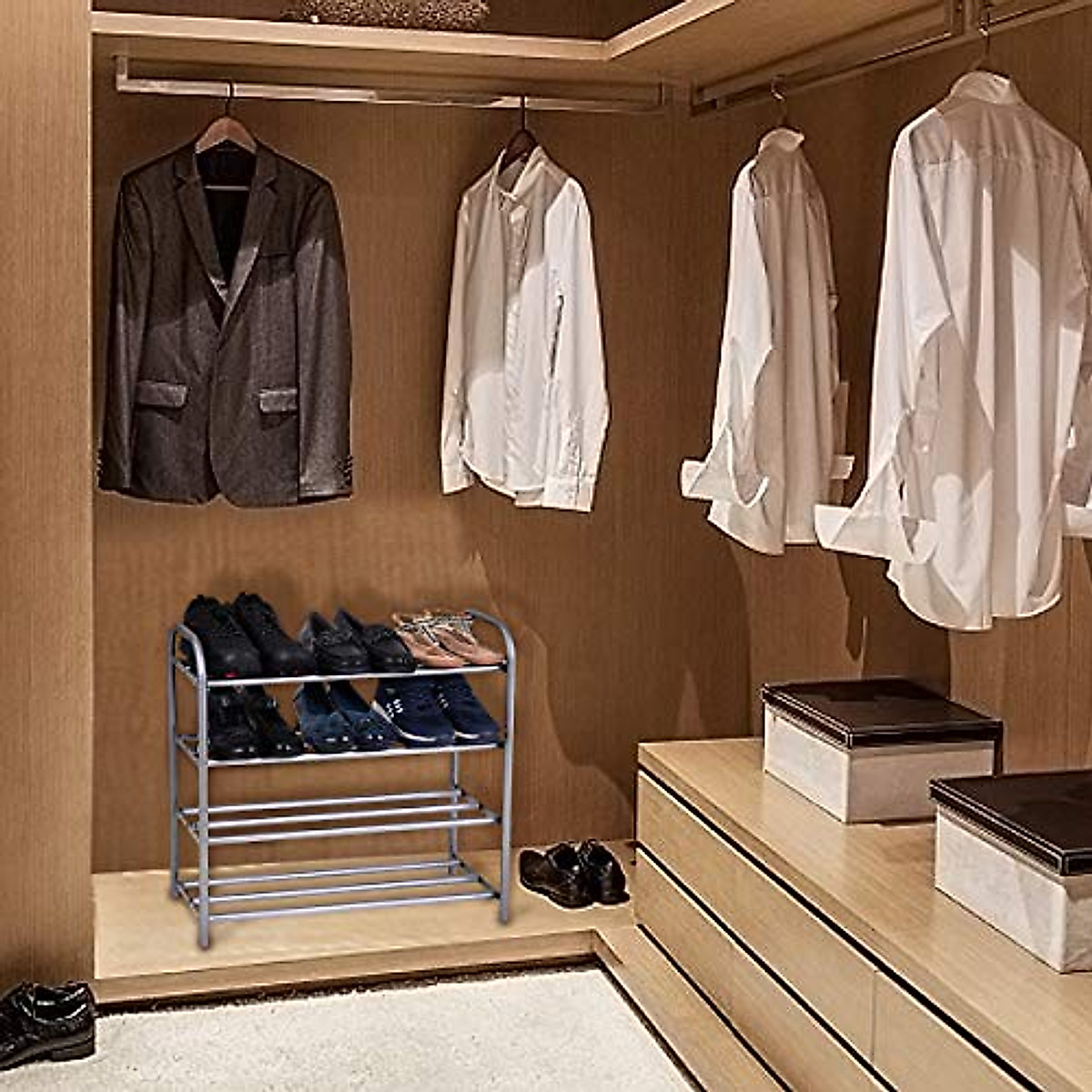 GEMITTO Shoe Rack Organizer for Closet Entryway, 4 Tiers Adjustable Heavy Duty Metal Shoe Storage Shelf, Large Enough for 20+ Pairs of Shoes (23.6"~41.7"x8.9"x24.2")(Silver)