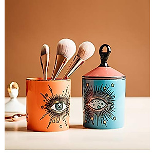 KESHENG Modern Decorative Jar Ceramic Vanity Bathroom Canister Holder Storage Box for Jewelry Cotton Balls,Bath Salts, 2 Pack, Blue/Orange