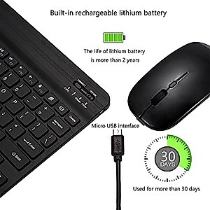 Ultra-Slim Bluetooth Keyboard and Mouse Combo Rechargeable Portable Wireless Keyboard Mouse Set for Apple iPad iPhone iOS 13 and Above Samsung Tablet Phone Smartphone Android Windows (Black)