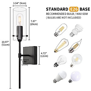 ZSMIHDOH Modern Wall Sconces Set of 2, Black Bathroom Vanity Light, Indoor Wall Sconces for Bedroom Living Room Hallway (Black - 2 Pack)