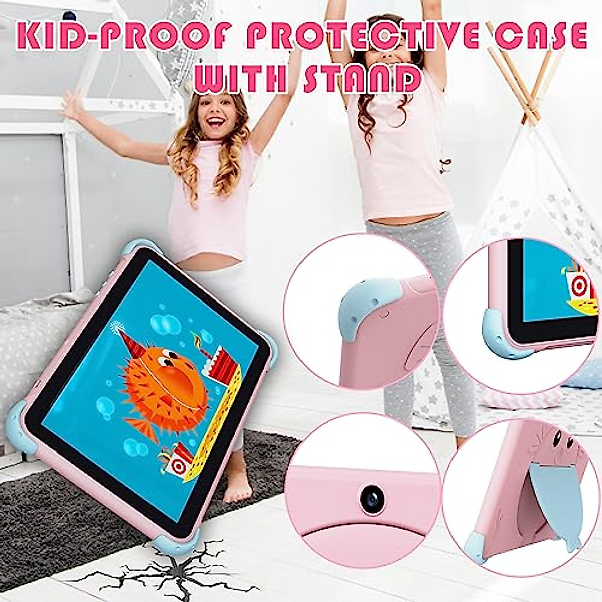 Kids Tablet 10.1 inch Toddler Tablet for Kids WiFi Kids Tablets Android with Dual Camera Android 11.0 2GB 32GB ROM 1280x800 HD IPS Touchscreen Parental Control YouTube Neflix (Pink)