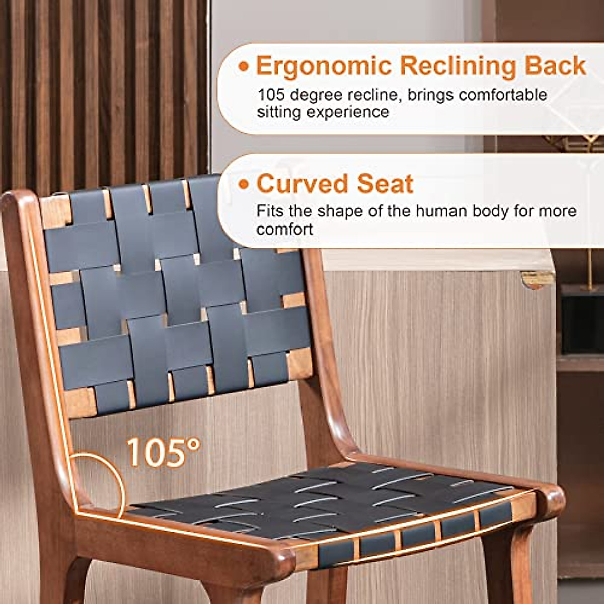 Bonzy Home 28" Woven Bar Stools Set of 2, Faux Leather Kitchen Stool Chairs with Back and Wooden Legs, Comfy Bar Chairs Bar Height Stools for Kitchen Island, Black