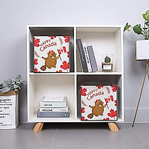 Canadian Flag Beaver Collapsible Storage Bins Basics Folding Fabric Storage Cubes Organizer Boxes with Handles