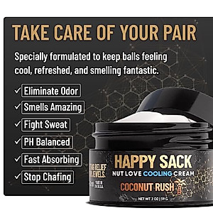 Derm Dude Happy Sack Ball Deodorant & Anti Chafing Cream for Men | Formulated With All-Natural DeoPlex for Odor Control | Aluminum Free Nut Love Cooling Cream - Coconut Rush Scent, 2 oz (1 Pack)