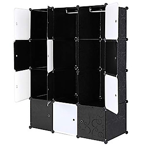 DWLOMHE Portable Wardrobe, Plastic Storage Organizer 12 Cubes Closet,Modular Plastic Wardrobe for Space Saving