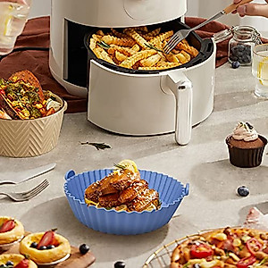 10 Inch Air Fryer Silicone Liners, Round XLarge Silicone Air Fryer Basket, Reusable Air Fryer Silicone Baking Tray for Air Fryer 7 Quart or Bigger, Non-stick (Sky Blue)