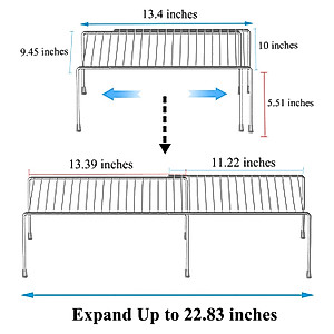 GEDLIRE Kitchen Cabinet Expandable Shelf Organizers Set of 2, Adjustable Metal Wire Pantry Storage Shelves, Plate Dish Organizer Rack for Cabinets, Cupboard, Counter, Freezer, Countertop, Chrome