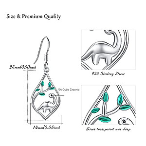 Dinosaur Earrings for Women 925 Sterling Silver Cute Dinosaur Dangle Earrings Hypoallergenic Dinosaur Jewelry Gifts for Women Teens Wife Birthday Christmas