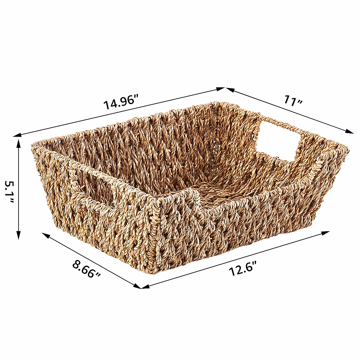 LGEHOOM Seagrass Wicker Storage Baskets Open-Front Pantry Baskets With Handles Handwoven Rattan Shelf Baskets for Organizer and Storage, 2 Pack