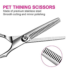 TINMARDA Grooming Scissors Kit with Safety Round Tips Stainless Steel Professional Thinning, Straight, Curved Shears and Comb for Long Short Hair for Dog Cat Pet