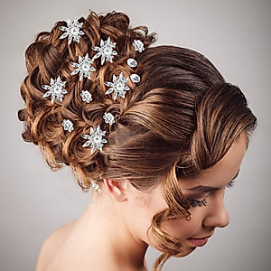 40 Pieces Bridal Hair Pins, Clips and Barrettes with Crystal Pearl Flowers, Women's Proms Hair Jewelry Accessories, Gift Stocking Stuffers for Girls