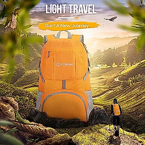 ZOMAKE Lightweight Packable Backpack 35L - Light Foldable Backpacks Water Resistant Collapsible Hiking Backpack - Compact Folding Day Pack for Travel Camping(Yellow)