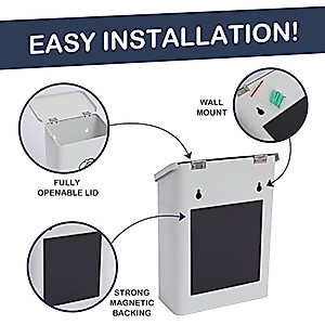 Xbopetda Metal Lint Bin for Laundry Room, Magnetic Lint Bin, Wall Mounted Lint Box Holder, Washer Dryer Trash Can with Lid, Modern Farmhouse Laundry Room Decor, Organization & Storage Box-White