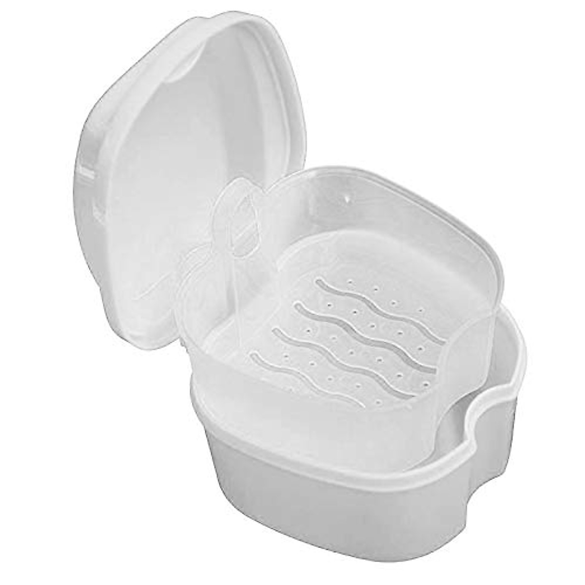 AJILOWSX Denture Bath Box Case Dental False Teeth Storage Box with Hanging Net Container
