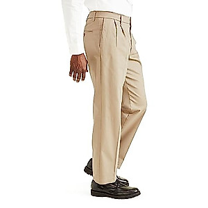Dockers Men's Classic Fit Signature Khaki Lux Cotton Stretch Pants-Pleated (Regular and Big & Tall), Timberwolf, 36W x 32L
