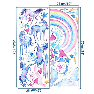 Wajade Unicorn Wall Decals, 2 Sheets Unicorn Rainbow Peel and Stick Wall Stickers Removable Wall Decor for Girls Kids Bedroom Nursery Playroom Decor