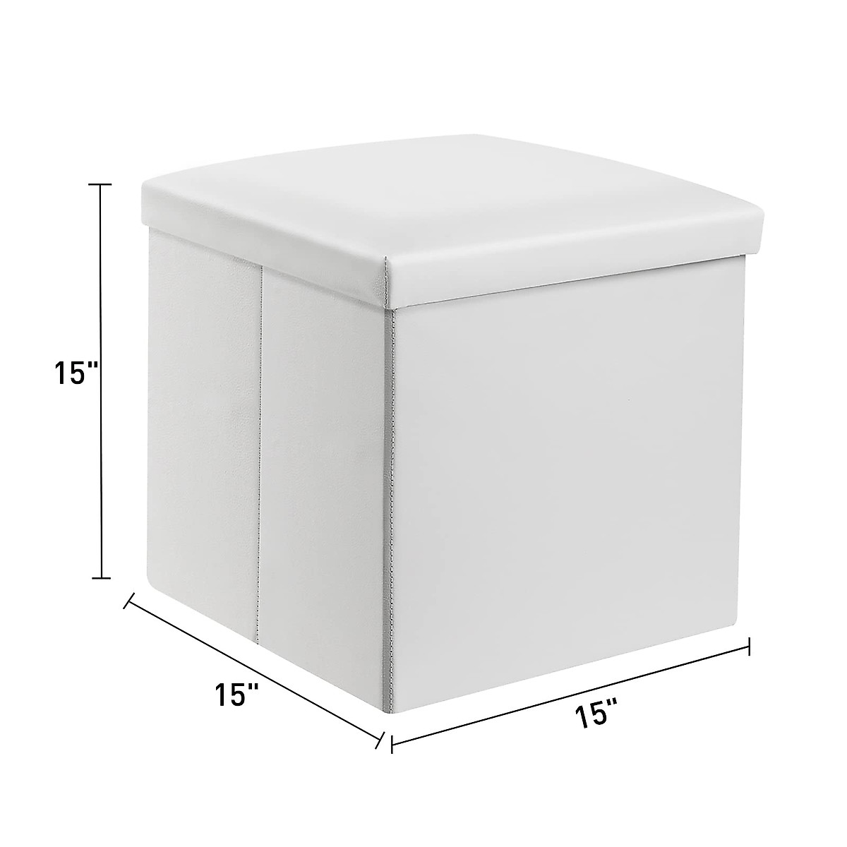 DEARYOU White Storage Ottoman Cube, Folding Storage Ottoman Square, Small Foot Rest Ottoman with Foam Padded Seat, 15 Inches Faux Leather (White,2pcs)