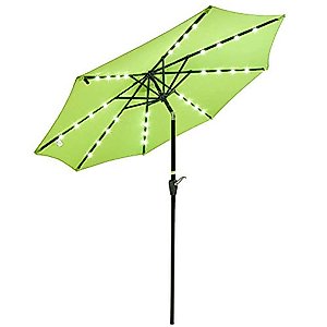 Ampersand Shops 9 Ft. Outdoor Patio Tilt Umbrella with Solar-Powered Energy Efficient LED Lights (Lime Green)