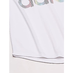 adidas Girls' Big Short Sleeve Scoop Neck Tee T-Shirt, White BOS Foil Rainbow, Large