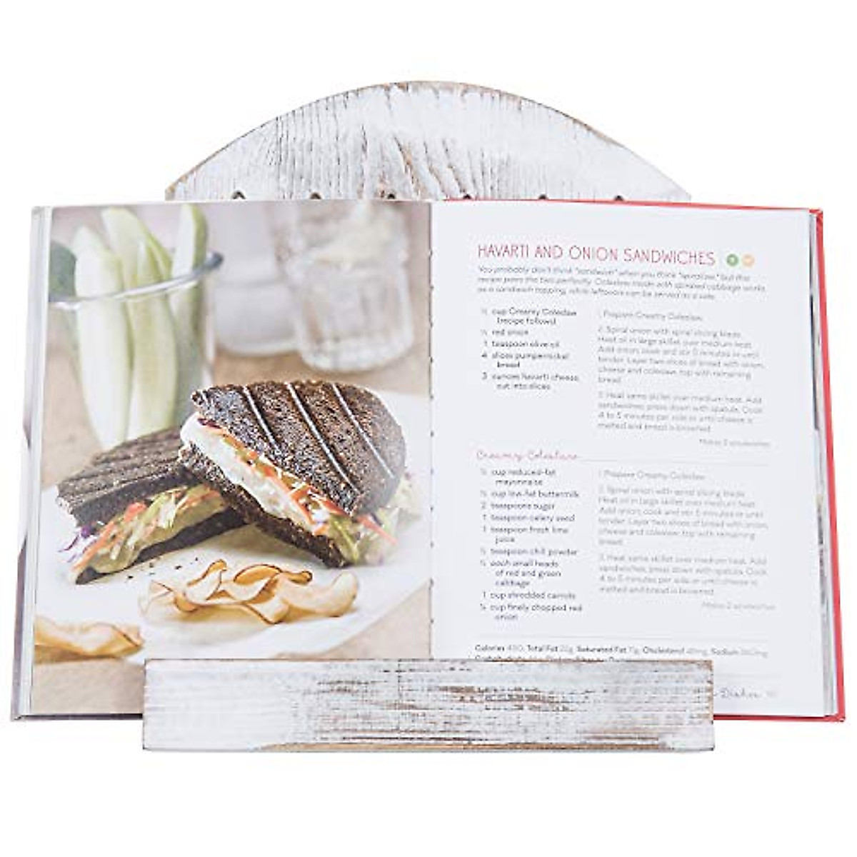 MyGift Shabby Whitewashed Wood Cookbook Holder Stand, Countertop Recipe Book Binder iPad Tablet Holder with Kickstand