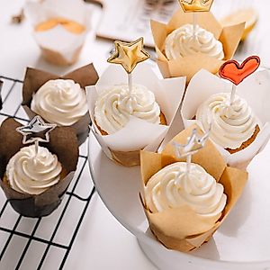 Katbite Tulip Cupcake Liners 200PCS Multicolor and Coffee & Muffin Baking Cupcake Liners Holders Baking Cups, Cupcake Wrapper for Party, Wedding, Birthday, Cupcake Liners