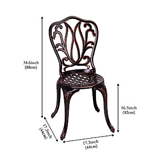 CG 3 Piece Bistro Set, Outdoor Patio Set, Anti-Rust Cast Aluminum Bistro Table Set for Park Yard Front Porch Furniture, Tulip, Antique Copper