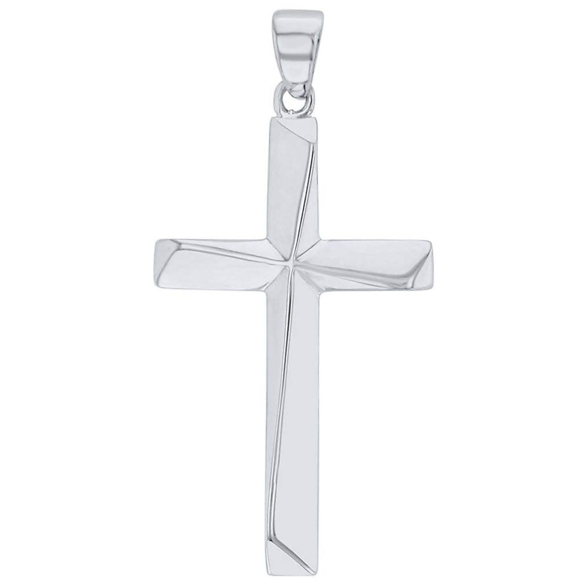 Jewelry America Solid 14K White Gold Elegant Religious Plain Cross Pendant Necklace, 22"