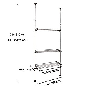 BAOYOUNI 3 Tiers Laundry Room Shelf Clothes Garment Rack Organizer Over Toilet Washer Dryer Storage Shelving Stand Double Tension Pole Extendable Bathroom Space Saver, Large Shelves - Grey