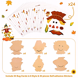 Yexiya 24 Pieces Fall Scarecrow Head Craft Kits Assorted Scarecrow DIY Ornaments for Kids Art Gift Favors Autumn Thanksgiving Project Home Classroom Game Activities