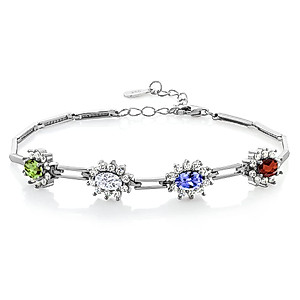 Gem Stone King 925 Sterling Silver Customized and Personalized 4 Gemstone Birthstone Tennis Bracelet For Women (3.56 Cttw, 7 Inch with 1 Inch Extender)