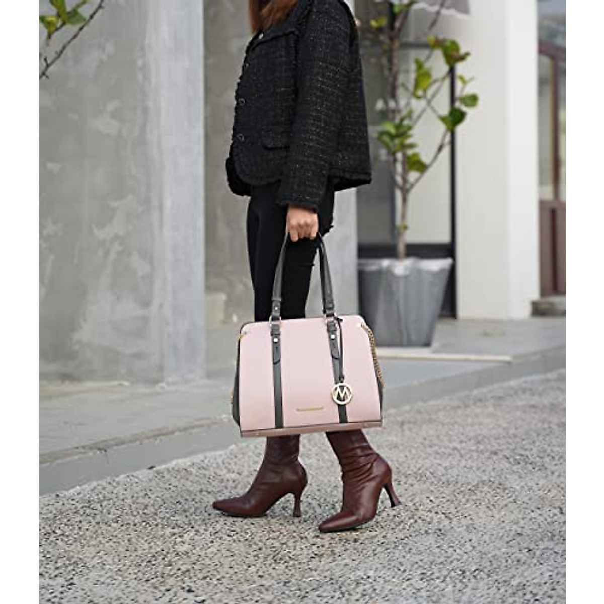 MKF Collection Tote Bag for Women, Vegan Leather Color Block Top-Handle Satchel Handbag Purse