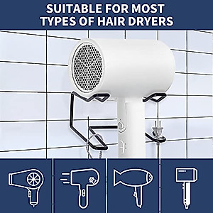 Gkwonker Hair Dryer Holder, Self Adhesive Wall Mounted Stainless Steel Hair Dryer Hanger for Bathroom & Bedroom (Black)