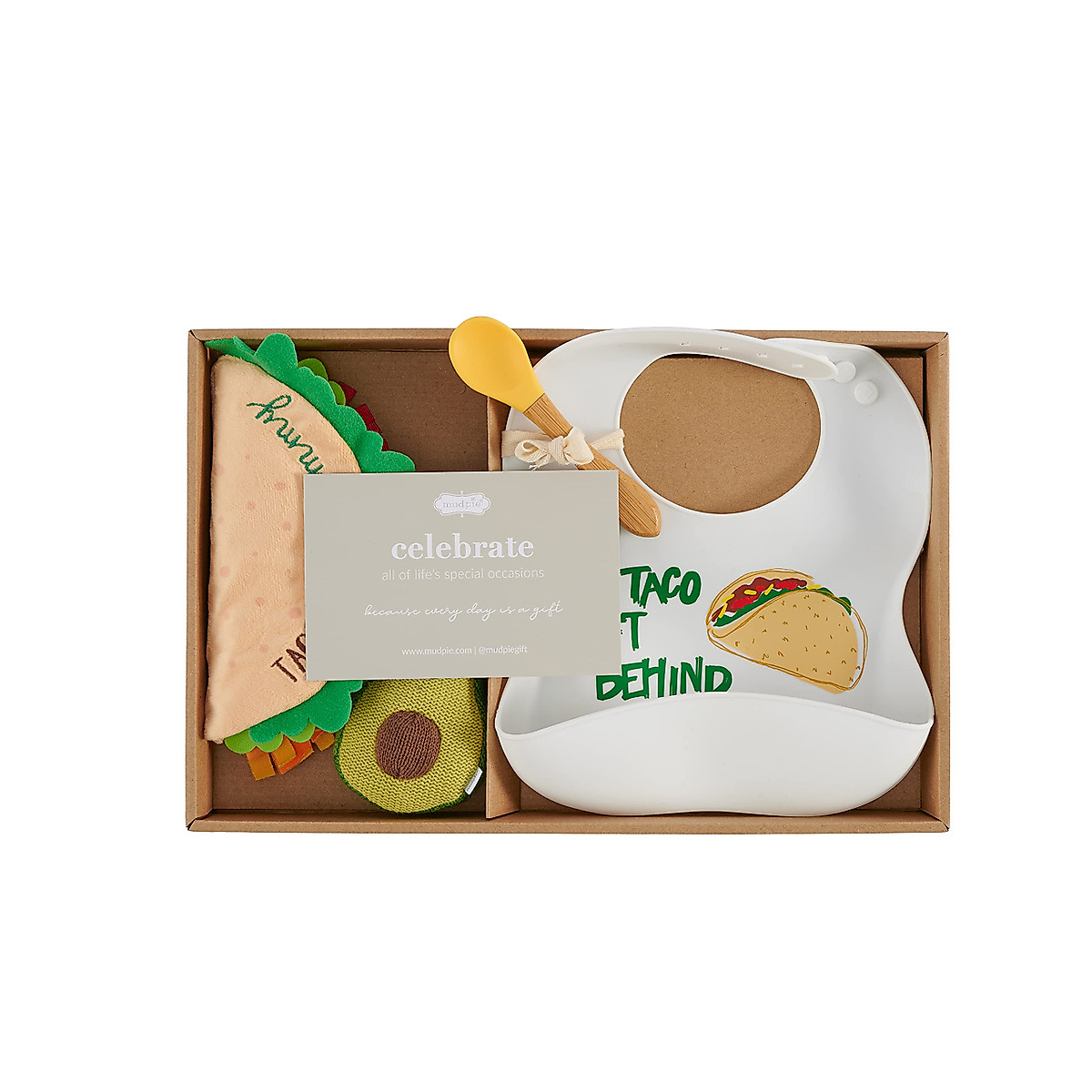 Mud Pie unisex baby | Spoon, Mud Pie Fiesta Taco Gift Box Set Includes Silicone Bib and Spoon Plush Taco Book Avocado, Multi, One Size US