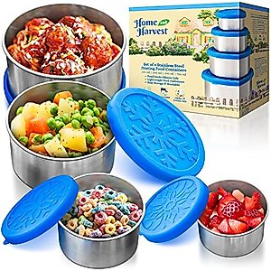 Home and Harvest Stainless Steel Lunch Box For Kids With Lids - Metal Snack Containers For Lunch Box 4 Pack