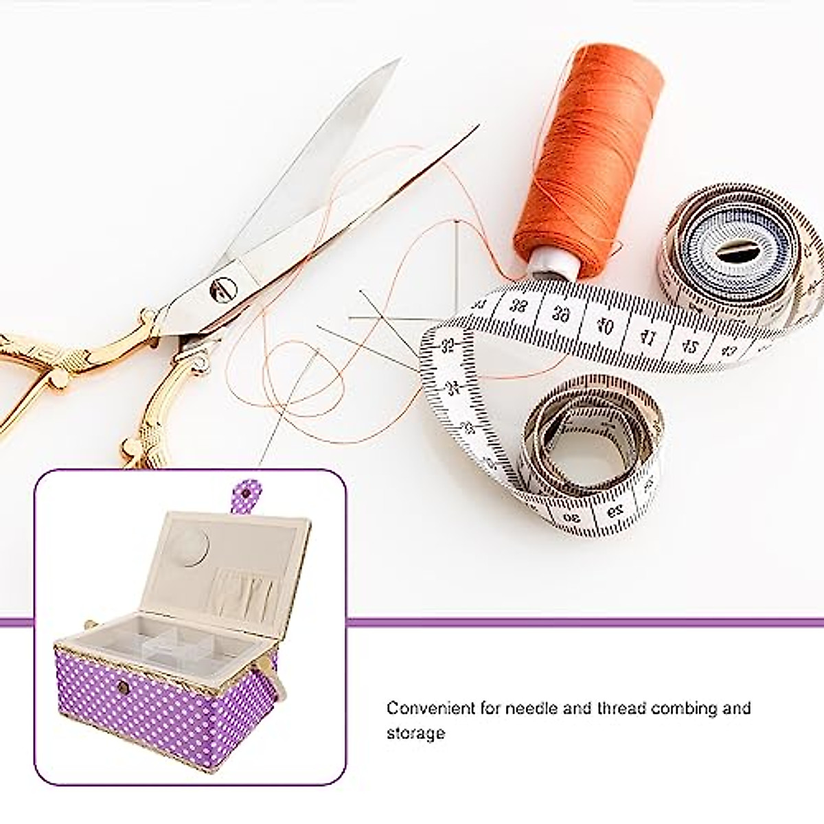 Sewing Storage Organizer with Lid Double-Layer Sewing Box Organizer Accessories Storage Bag Sewing Gifts for Kit, Scissors, Thread, Pins, Needles, Clips Purple