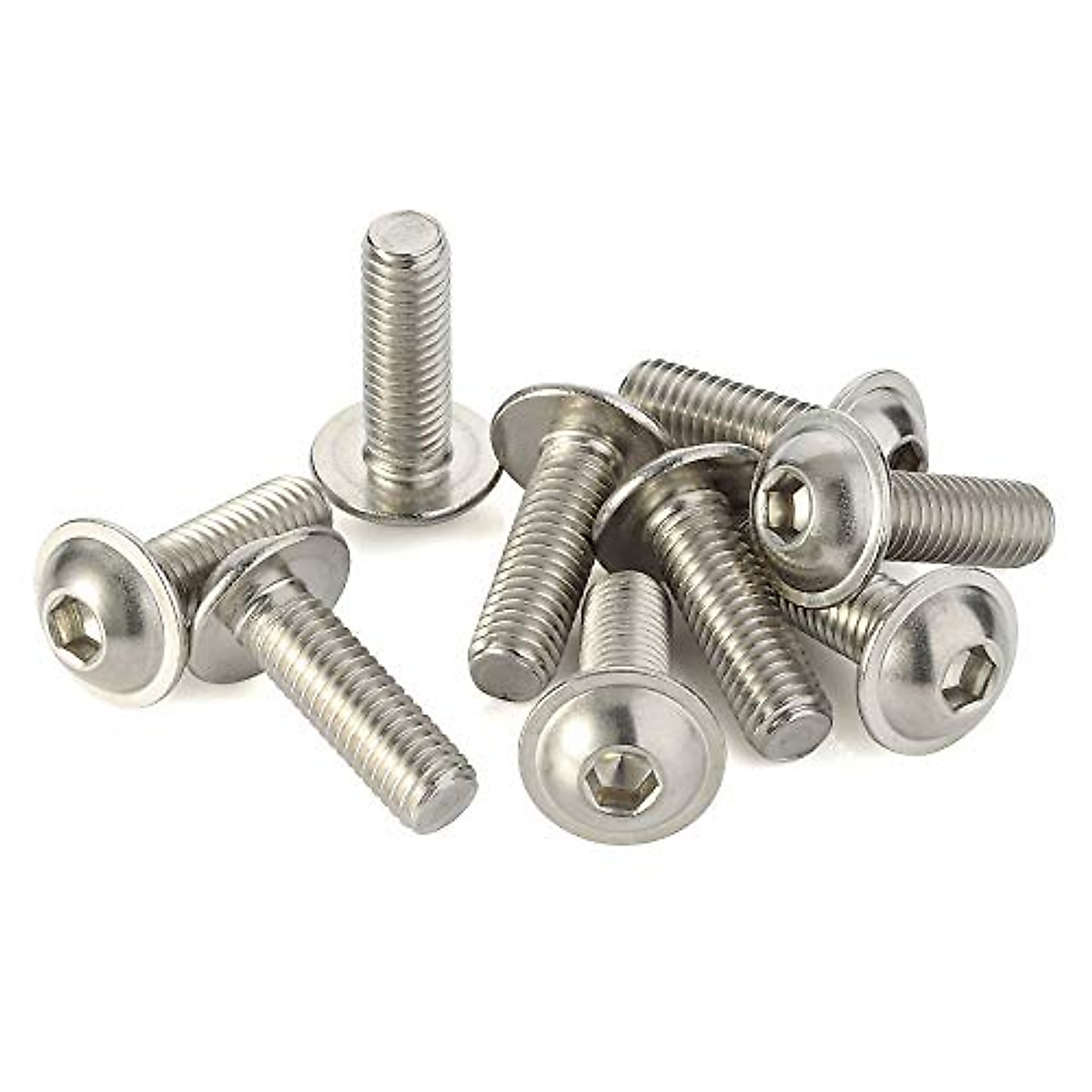 M6-1.0 x 20mm Flanged Button Head Socket Cap Screws Flange Bolts, 18-8 Stainless Steel 304 Bright Finish, Full Thread, 25 PCS