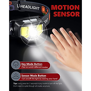 GETASI Headlamp Rechargeable 2PCS, 1200 Lumen Super Bright LED Flashlight with Motion Sensor for Adults and Kids- Camping Accessories Gear, Waterproof for Hiking, Running, Fishing, Cycling