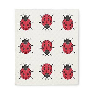 Abbott Collection 1284-ASD/BUG 01 1284-ASD/BUG 01 Swedish Dish Cloth (2 Pack), White/Black/Red, 5" x 8"
