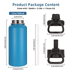 Volhoply 32oz Insulated Water Bottles Bulk 8 Pack with Straw Lid & Spout Lid,Stainless Steel Sports Water Bottle,Double Wall Vacuum Cups,Leakproof Wide Mouth Metal Flask for Hiking,Camping(Blue,8)