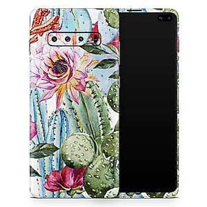 DesignSkinz Vintage Watercolor Cactus Bloom Protective Vinyl Decal Wrap Skin Cover Compatible with The Samsung Galaxy S20 (Screen Trim & Back Glass Skin)