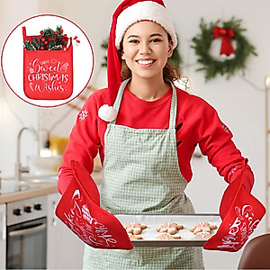 Yaomiao 10 Pcs Christmas Pot Holders with Pocket Fall Pot Holder Potholder Gift Hot Pads Heat Resistant Oven Mitts Cookie Bag for Kitchen Baking Cooking (Red, Green,Simple)