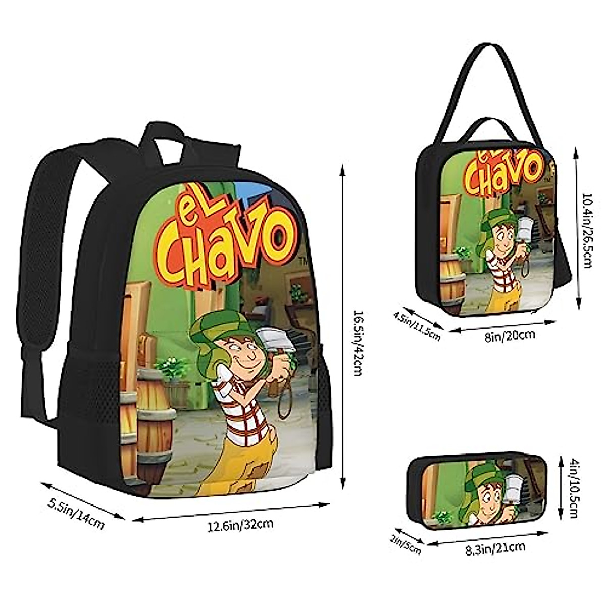 ORPJXIO Backpack 3 Piece Set El Chavo Anime Del Ocho Laptop Backpack Pencil Case Lunch Bag Combination For Travel Work Camping
