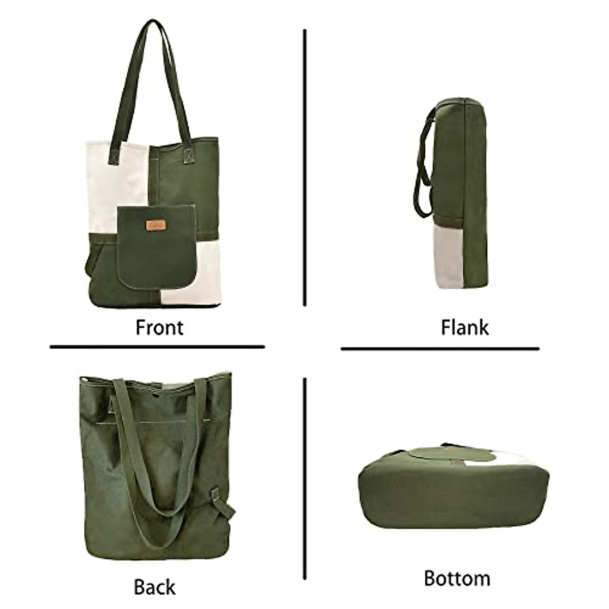 Canvas Tote Bag for Women Large Size Shoulder Handbags with Inner zipper Pockets Multicolor Casual(Green)