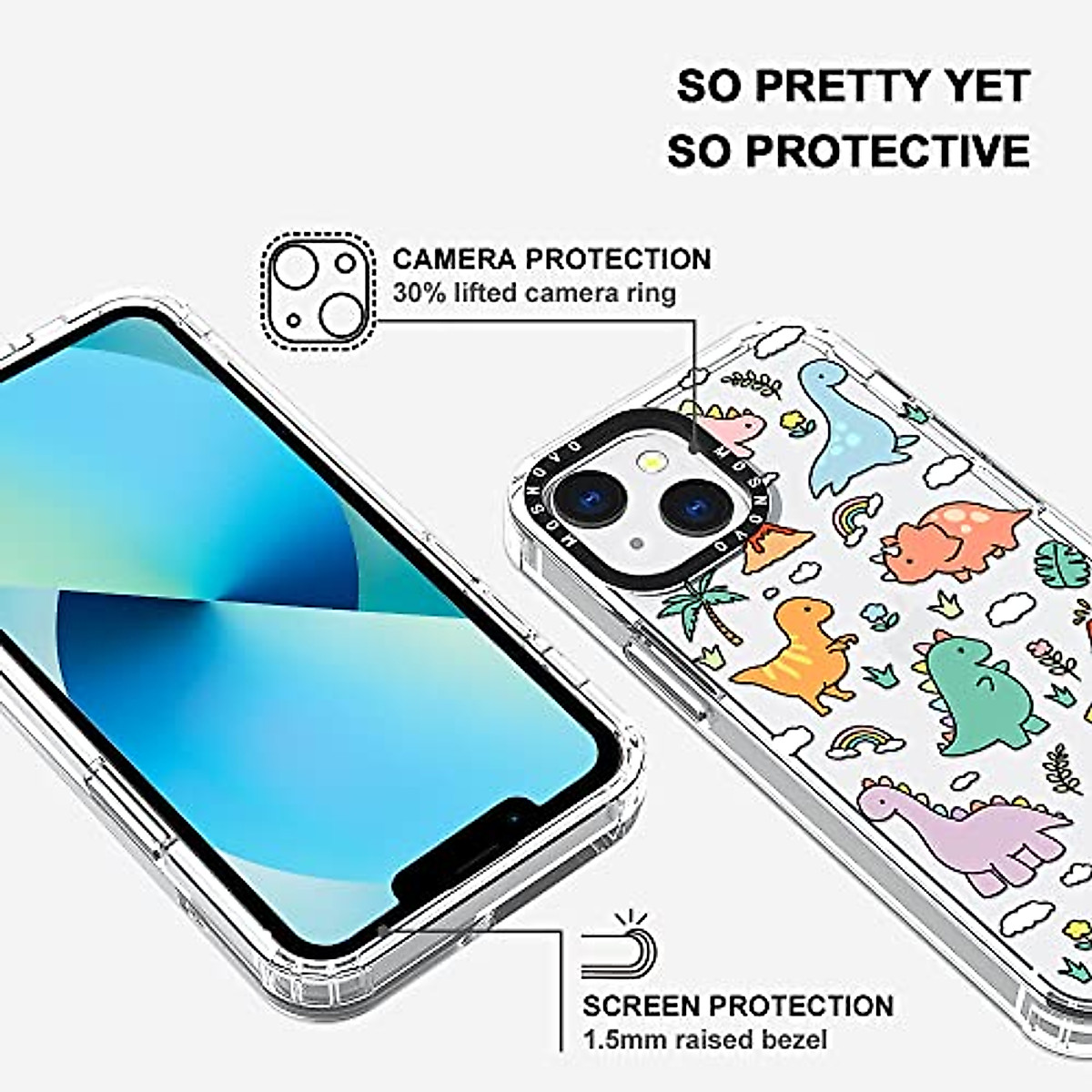 MOSNOVO Compatible with iPhone 13 Case, Cute Dinosaur [ Buffertech Impact ] Shockproof Protective Transparent TPU Bumper Clear Phone Case Cover Designed for iPhone 13 6.1"