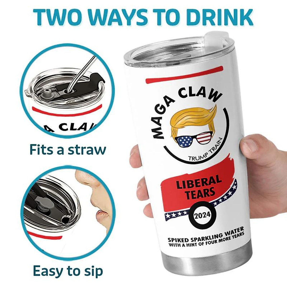 MAGA Claw Trump Hair All Aboard Trump Train - US Election 20oz & 30oz Stainless Steel Tumbler with Reusable Straw, Trump Supporters Gift for Men and Women (20oz)