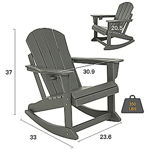 doubob Outdoor Patio Rocking Adirondack Rocker Modern Plastic Weather Resistant HDPE Lawn Chair for Porch, Garden Fire Pit Beach Backyard, Extra Large, Grey