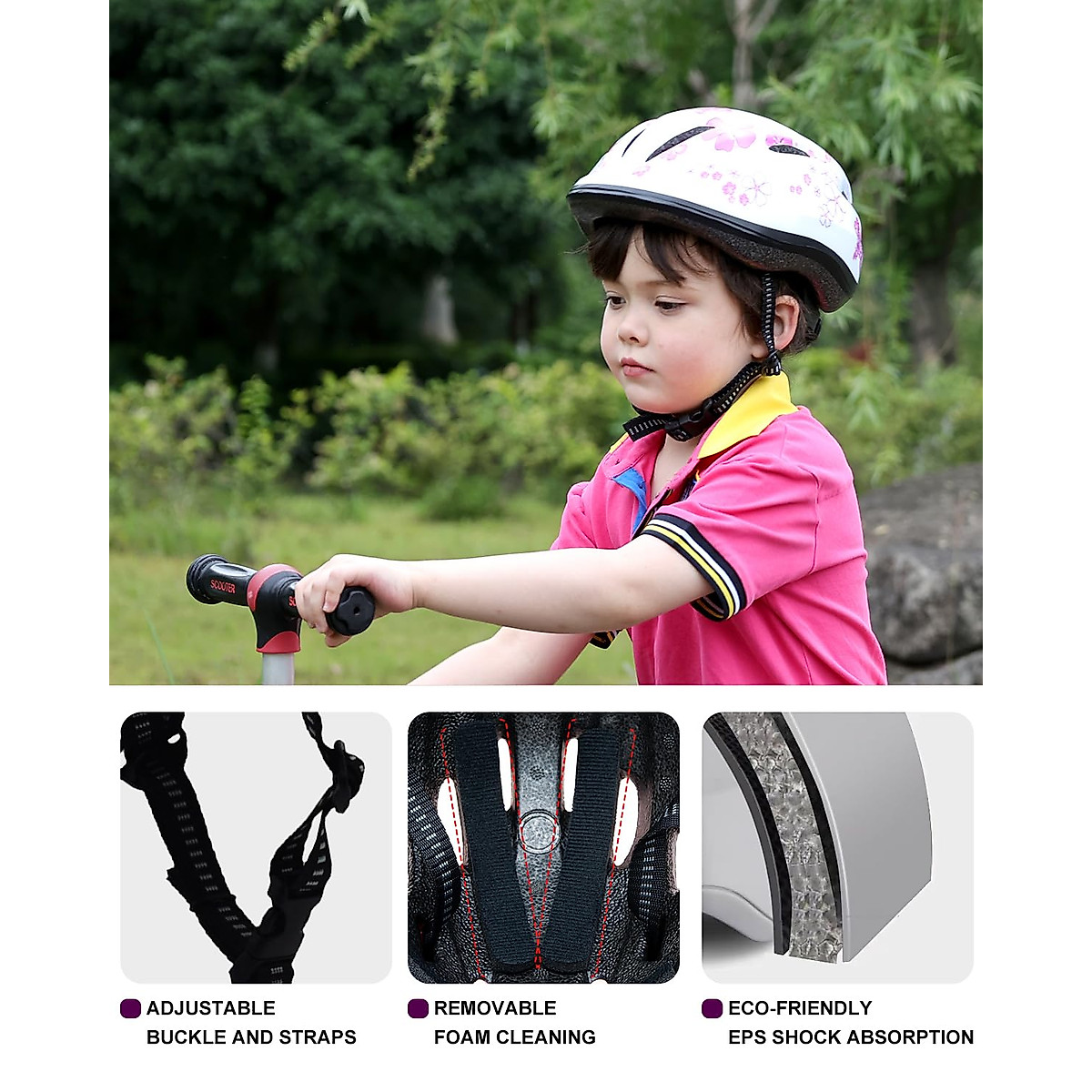 Girl Helmet for Bike,Kids Bike Pink Helmet for Girls Approximately Ages 3-10 Years Adjuastable and Multi-Sport, from Toddler to Kids CPSC Certicated