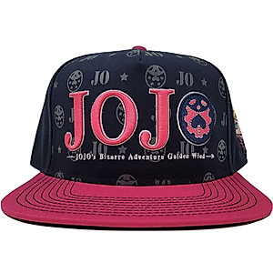 JoJo's Bizarre Adventure Adult Anime Snapback Flat Bill Baseball Hat Golden Wind Symbols Pink and Black Cap for Men Women