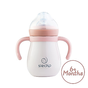 SIECKO Stainless Steel Baby Water Bottle - Straw Sippy Cups For Toddlers - 2 Kinds of Lids - Pacifier and Straw Sippy Cup - Double Walled - Insulated Baby Bottle - 9Oz